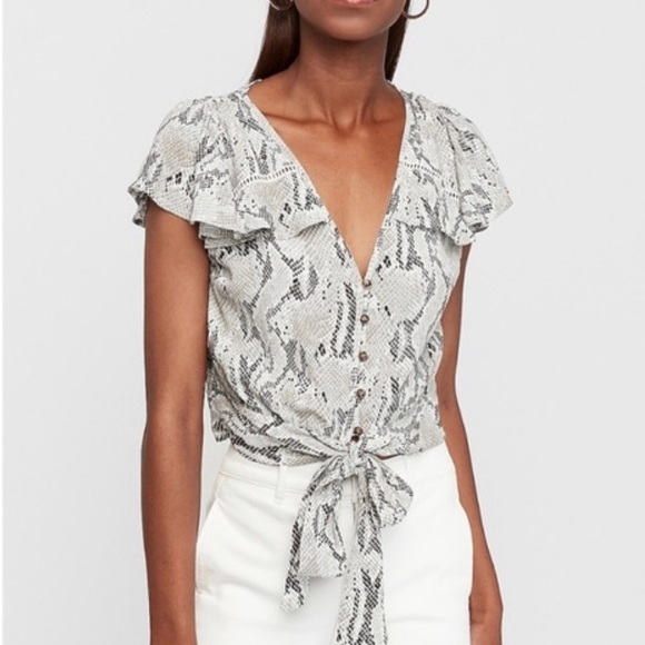 Express | Tops | Express Small Buttonup Tie Snake Skin Short Sleeve ...